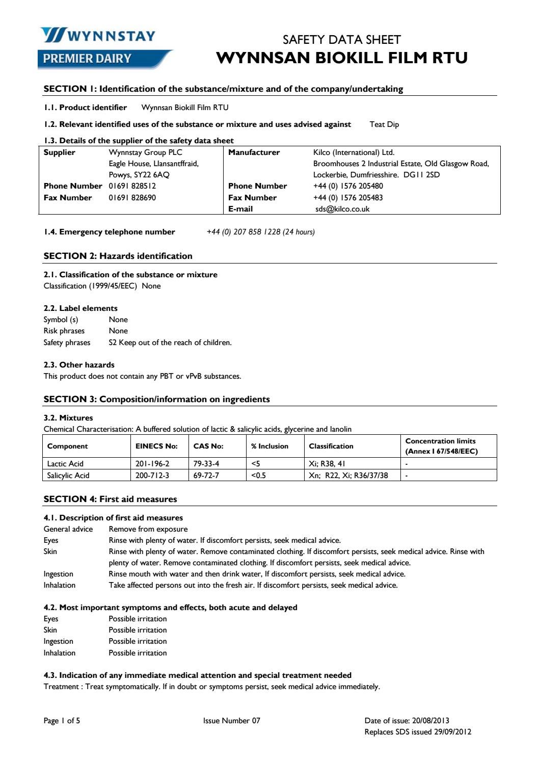 Wynnstay Biokill Film RTU SDS by WynnstayGroup - Issuu