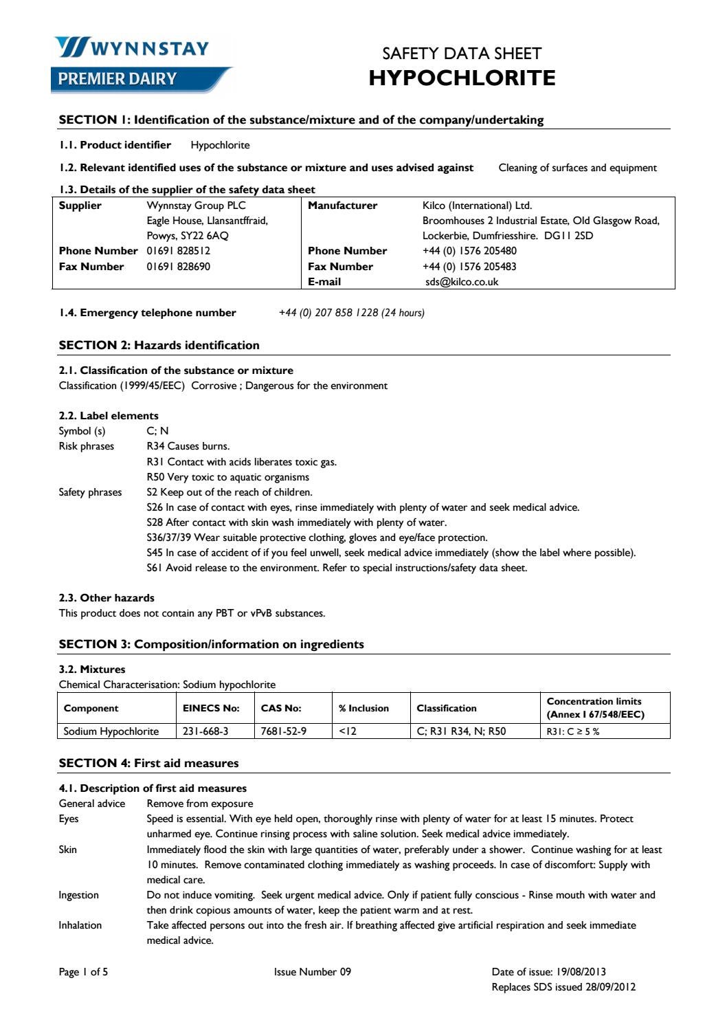 Wynnstay Hypochlorite SDS by WynnstayGroup - Issuu