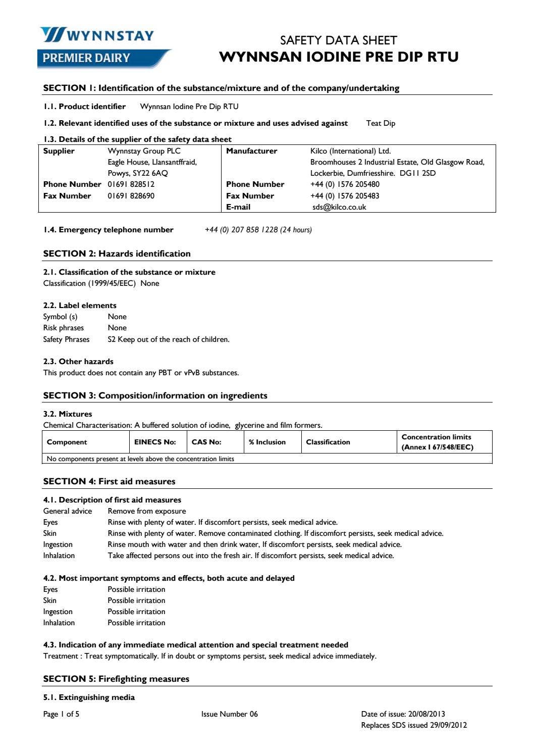 Wynnstay Iodine Pre Dip RTU SDS by WynnstayGroup - Issuu