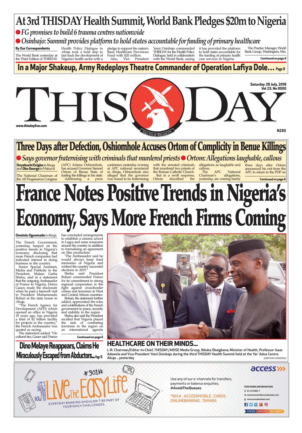 Saturday 28TH July 2018 by THISDAY Newspapers Ltd - Issuu