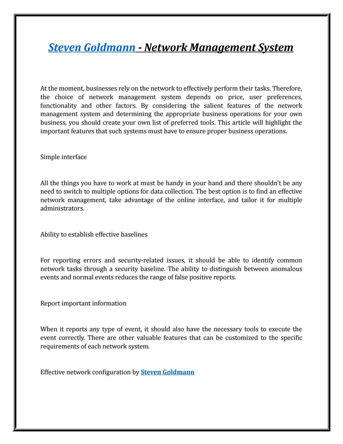 Steven Goldmann - Network Management System by Will Pastons - Issuu