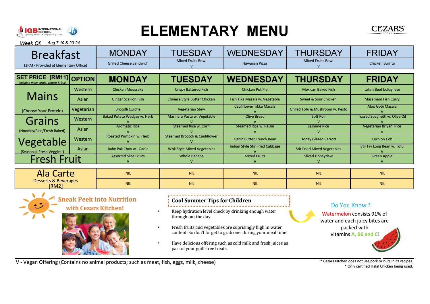 IGBIS Cafeteria Menu - August 2018 by IGB International School - Issuu