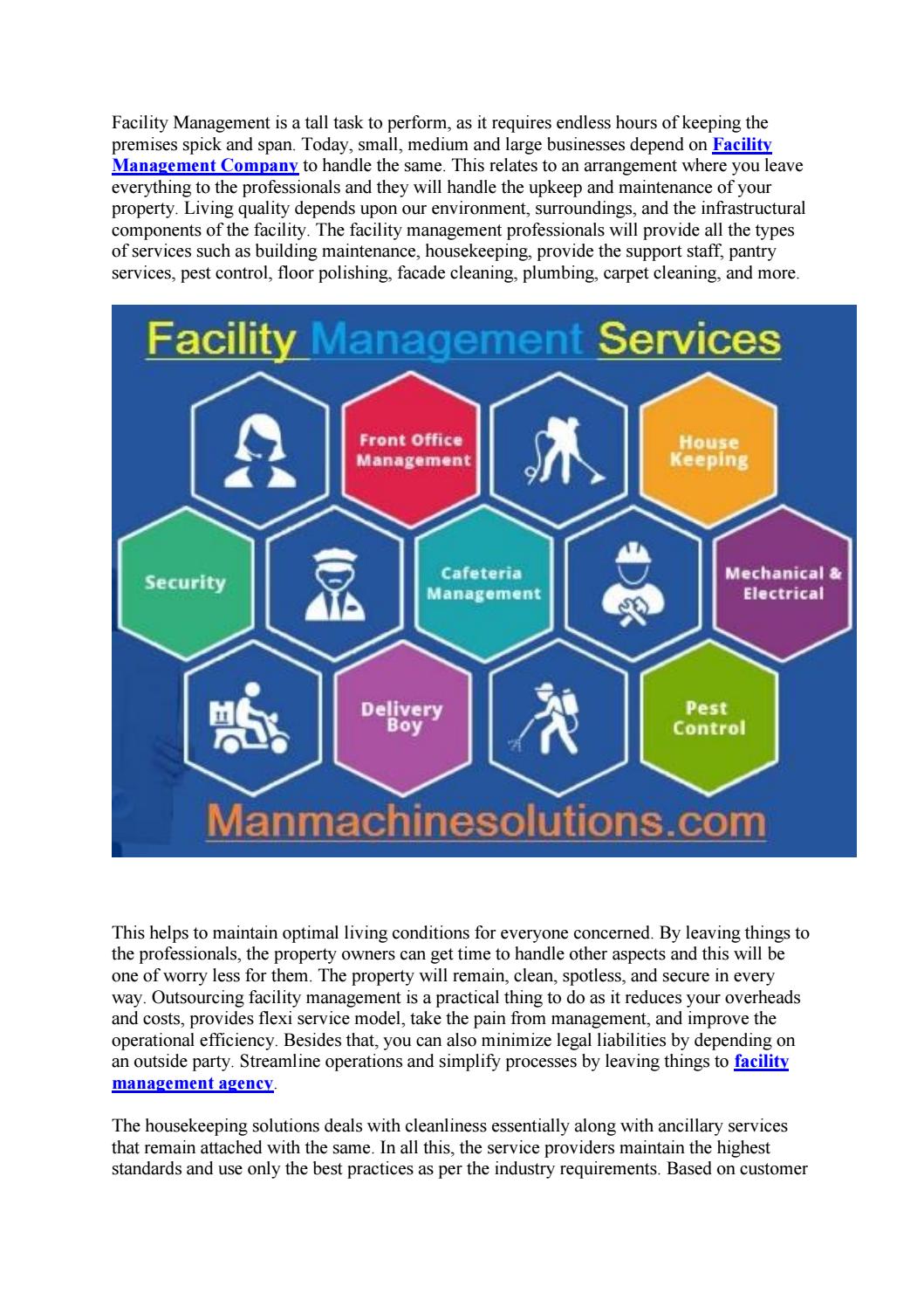 Offer a Large Range Of Facility Management Services by Manmachine solutions - Issuu