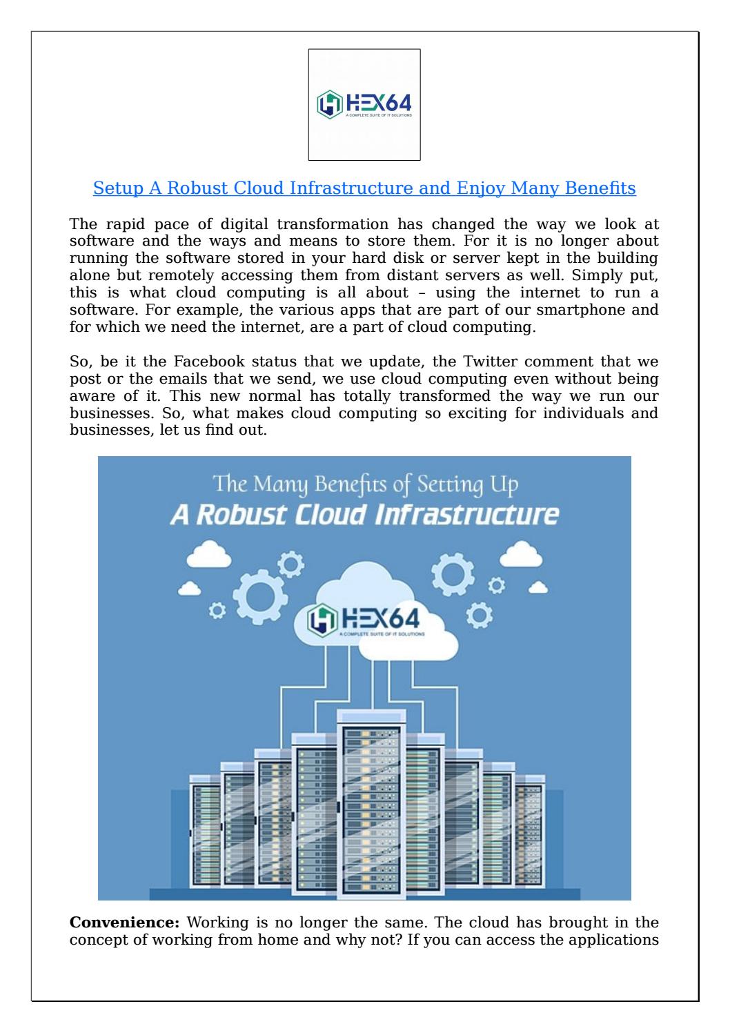 Setup A Robust Cloud Infrastructure and Enjoy Many Benefits by HEX64 ...