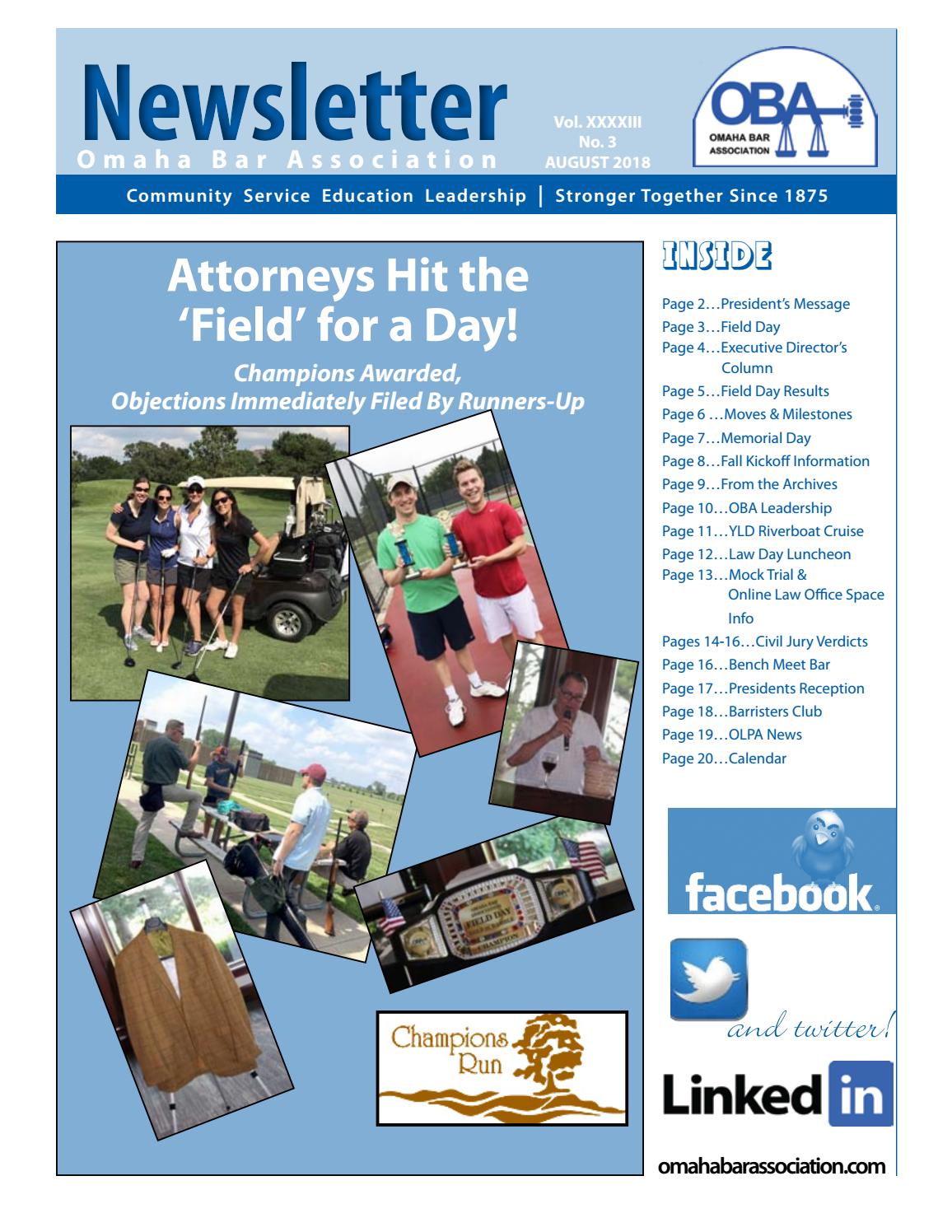 Omaha Bar Association Newsletter August 2018 by David Sommers - Issuu