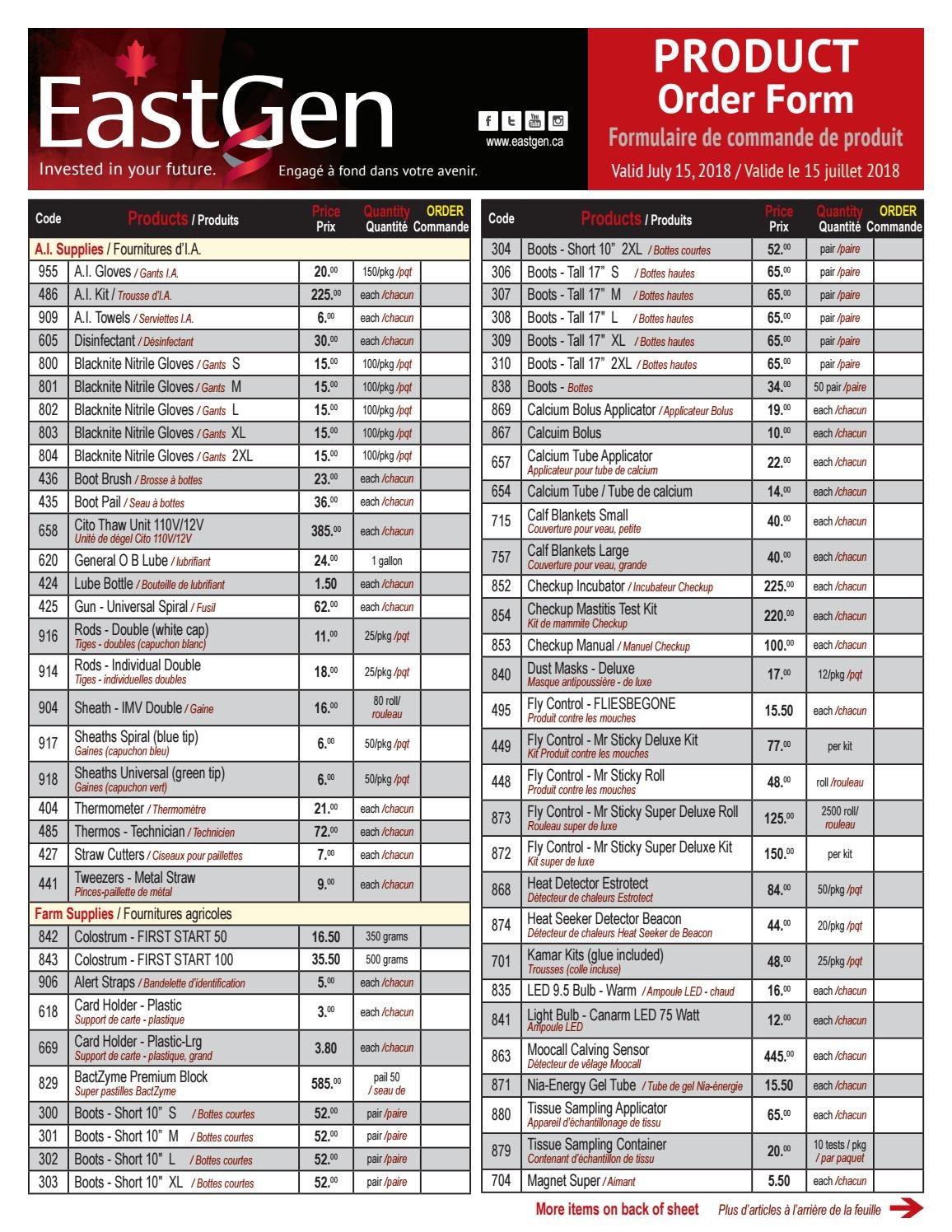 Product Order Form 08/18 by EastGen - Issuu