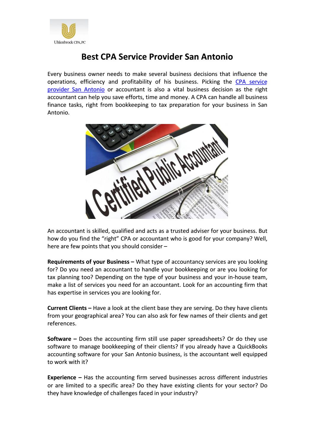 Best CPA Service Provider San Antonio by Uhlenbrock CPA - Issuu