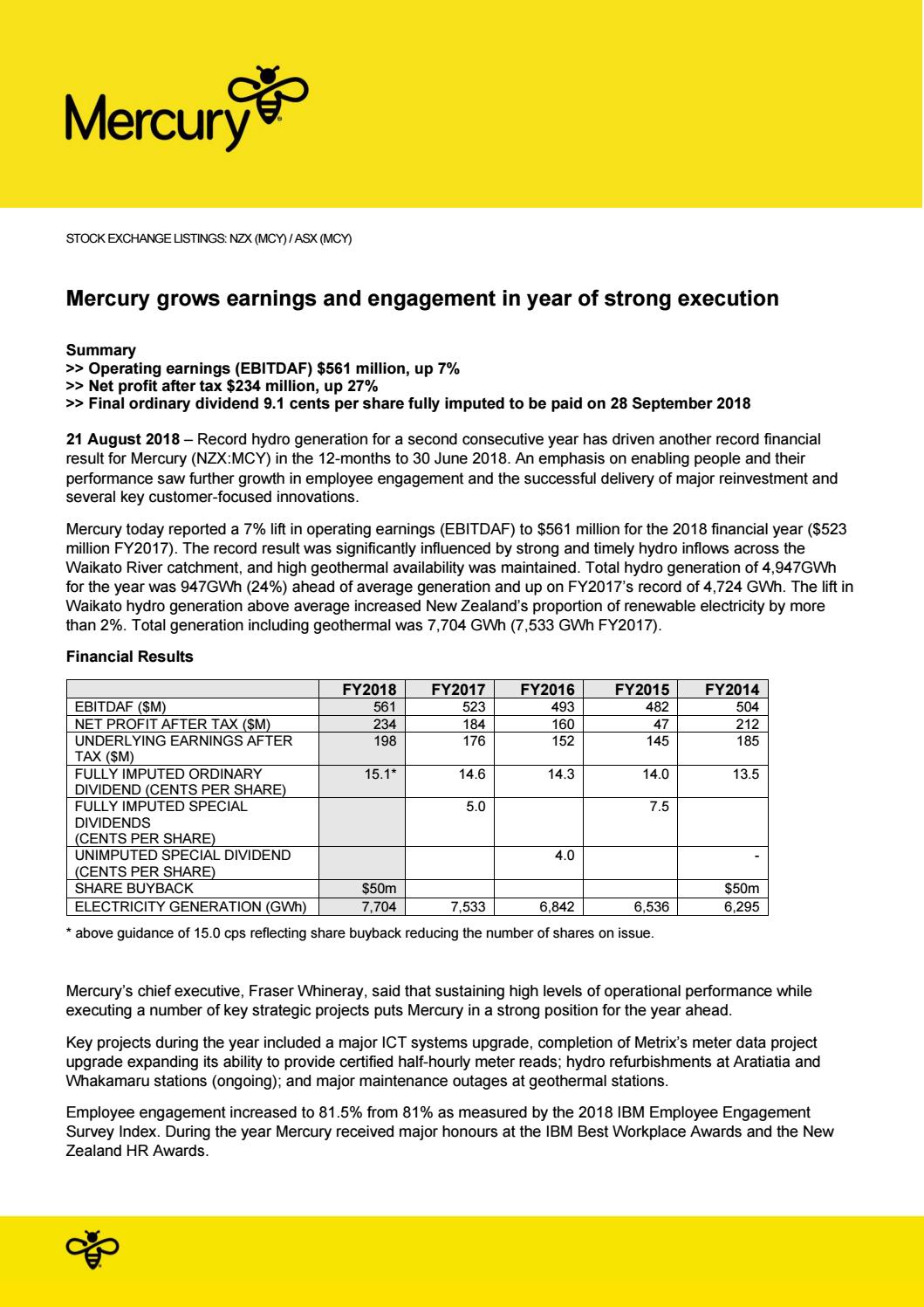 Mercury grows earnings and engagement in year of strong execution by ...