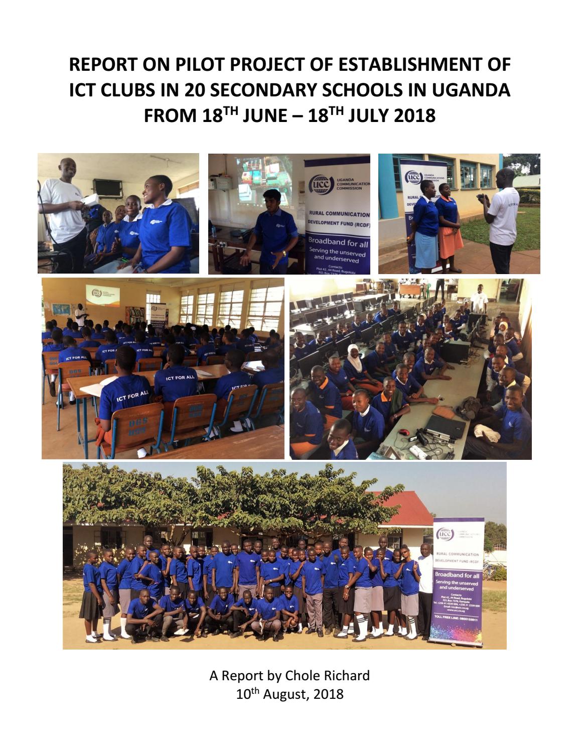 UCC-RCDF REPORT ON PILOT PROJECT OF ESTABLISHMENT OF ICT CLUBS IN 20 ...