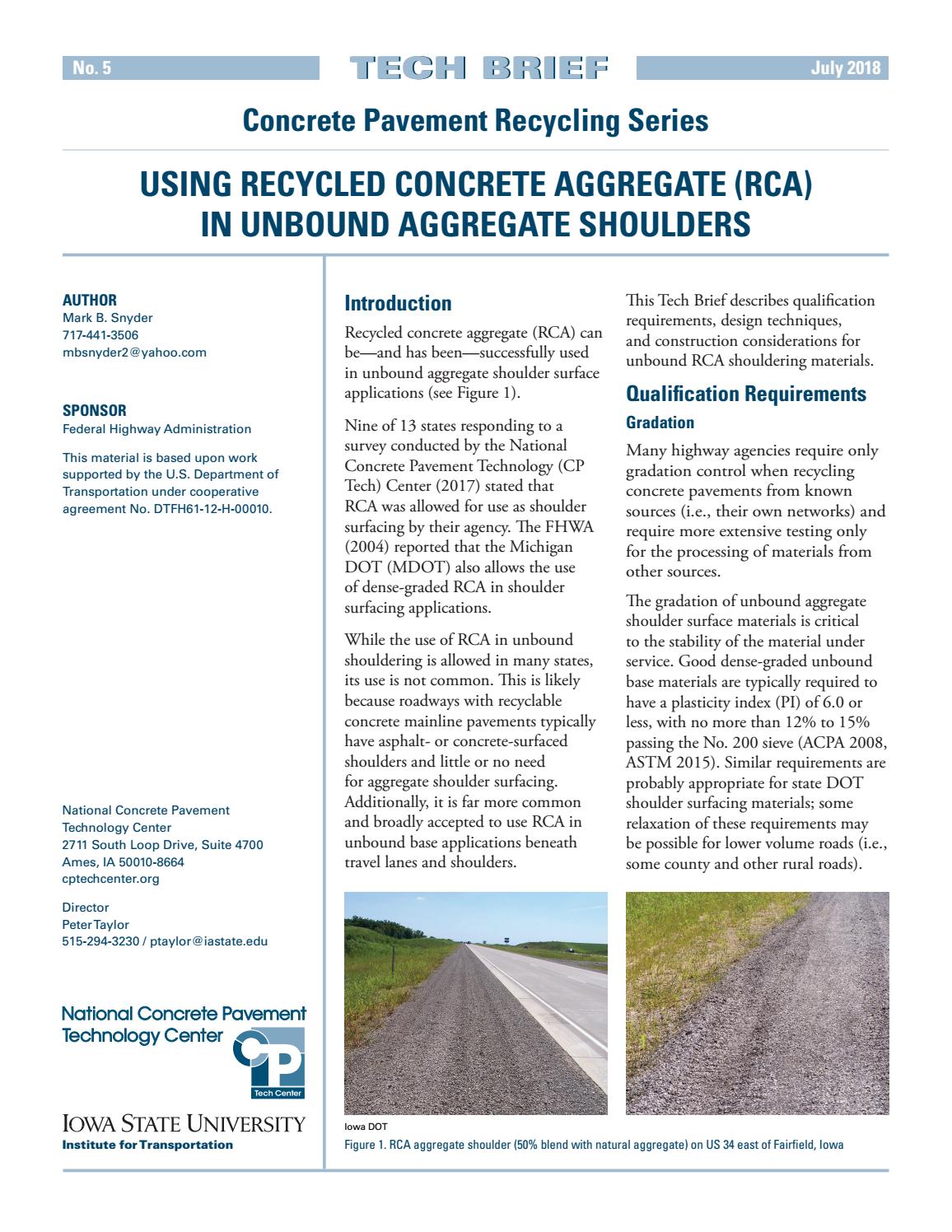Using recycled concrete aggregate (rca) in unbound aggregate shoulders ...