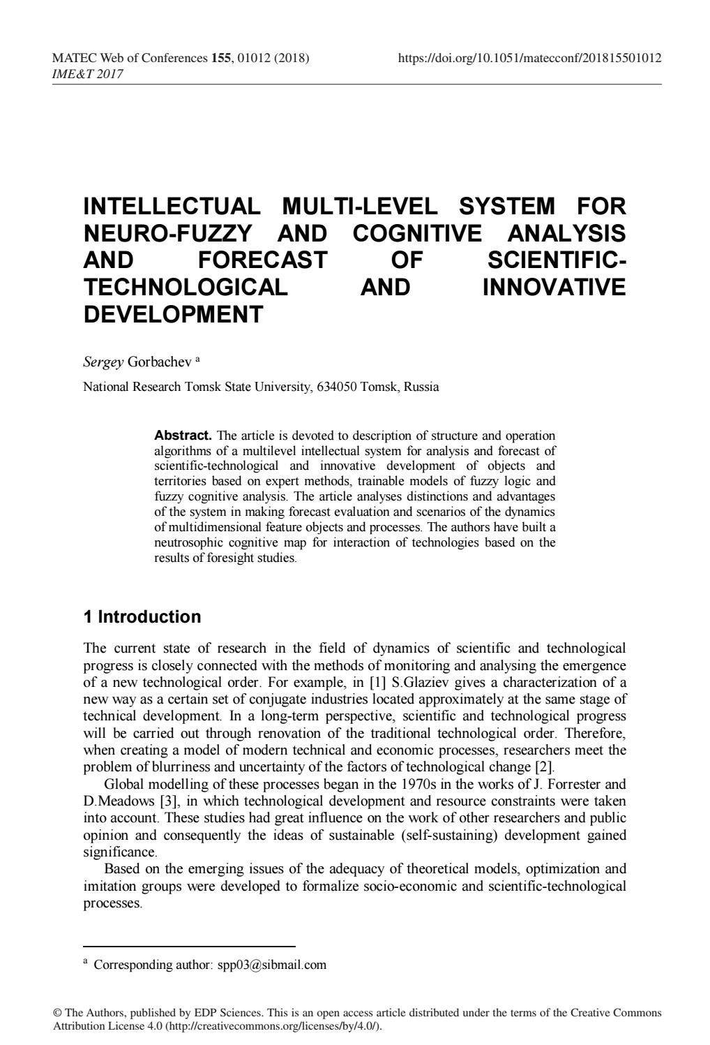 INTELLECTUAL MULTI-LEVEL SYSTEM FOR NEURO-FUZZY AND COGNITIVE ANALYSIS ...