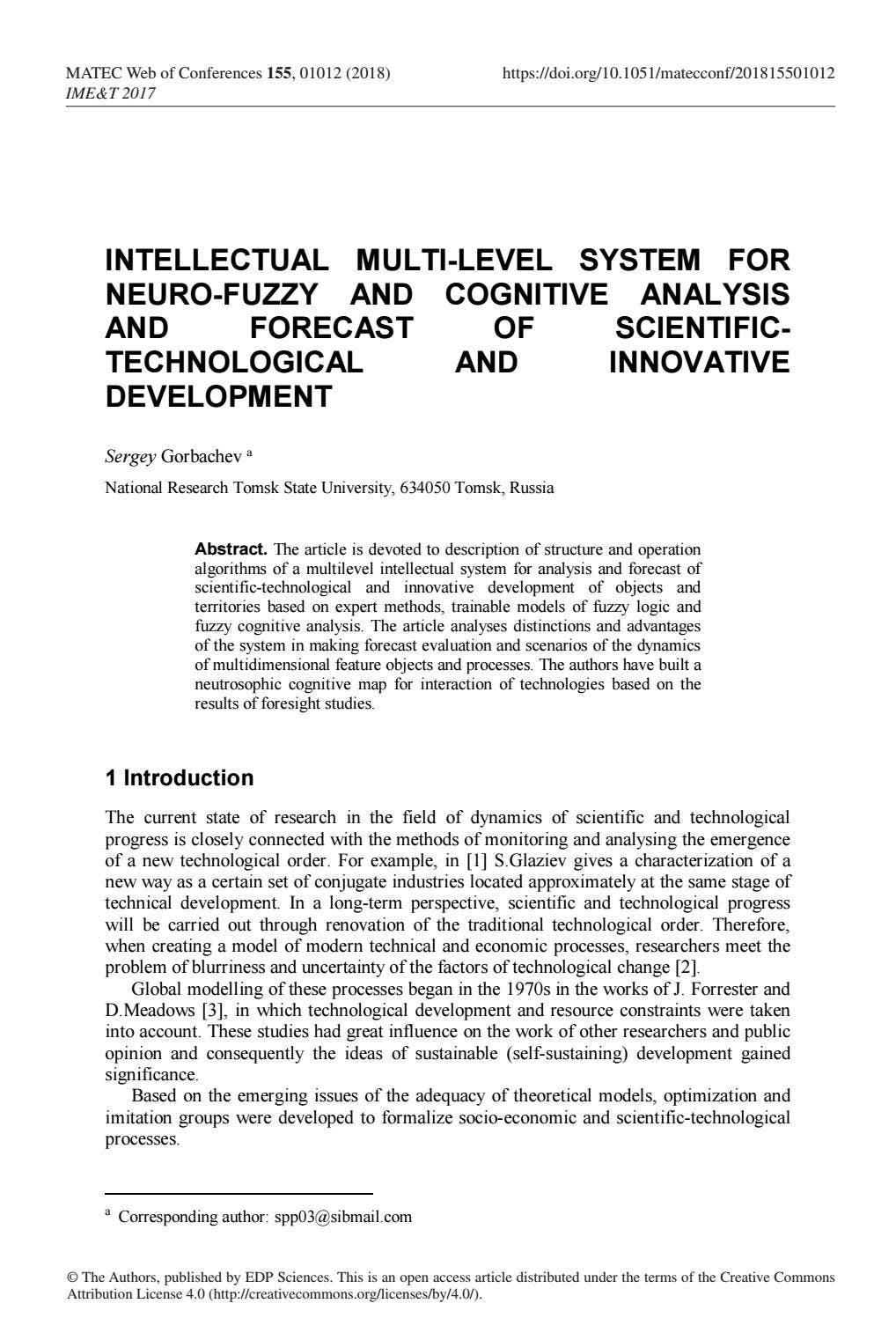 INTELLECTUAL MULTI-LEVEL SYSTEM FOR NEURO-FUZZY AND COGNITIVE ANALYSIS ...