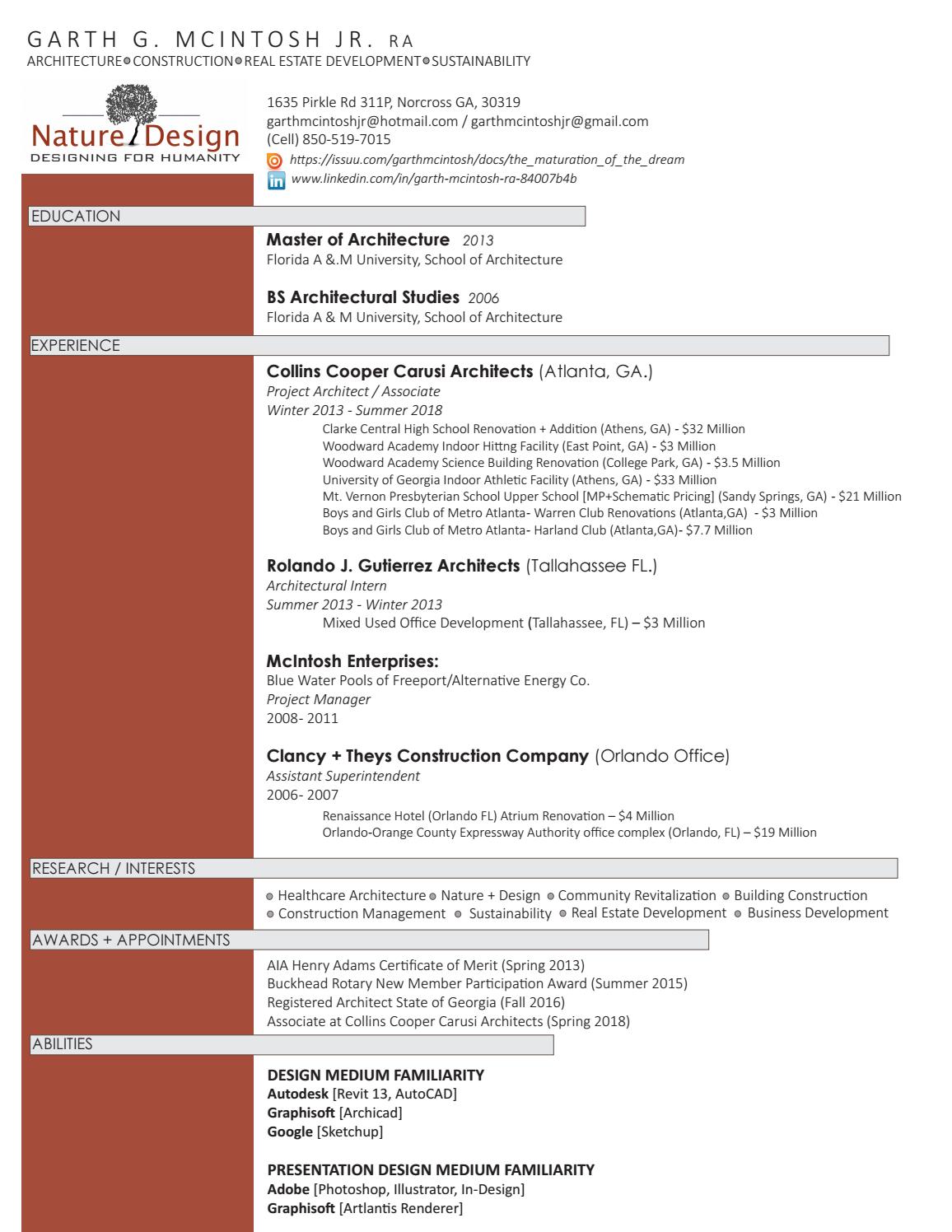 Architectural Resume by Garth McIntosh - Issuu