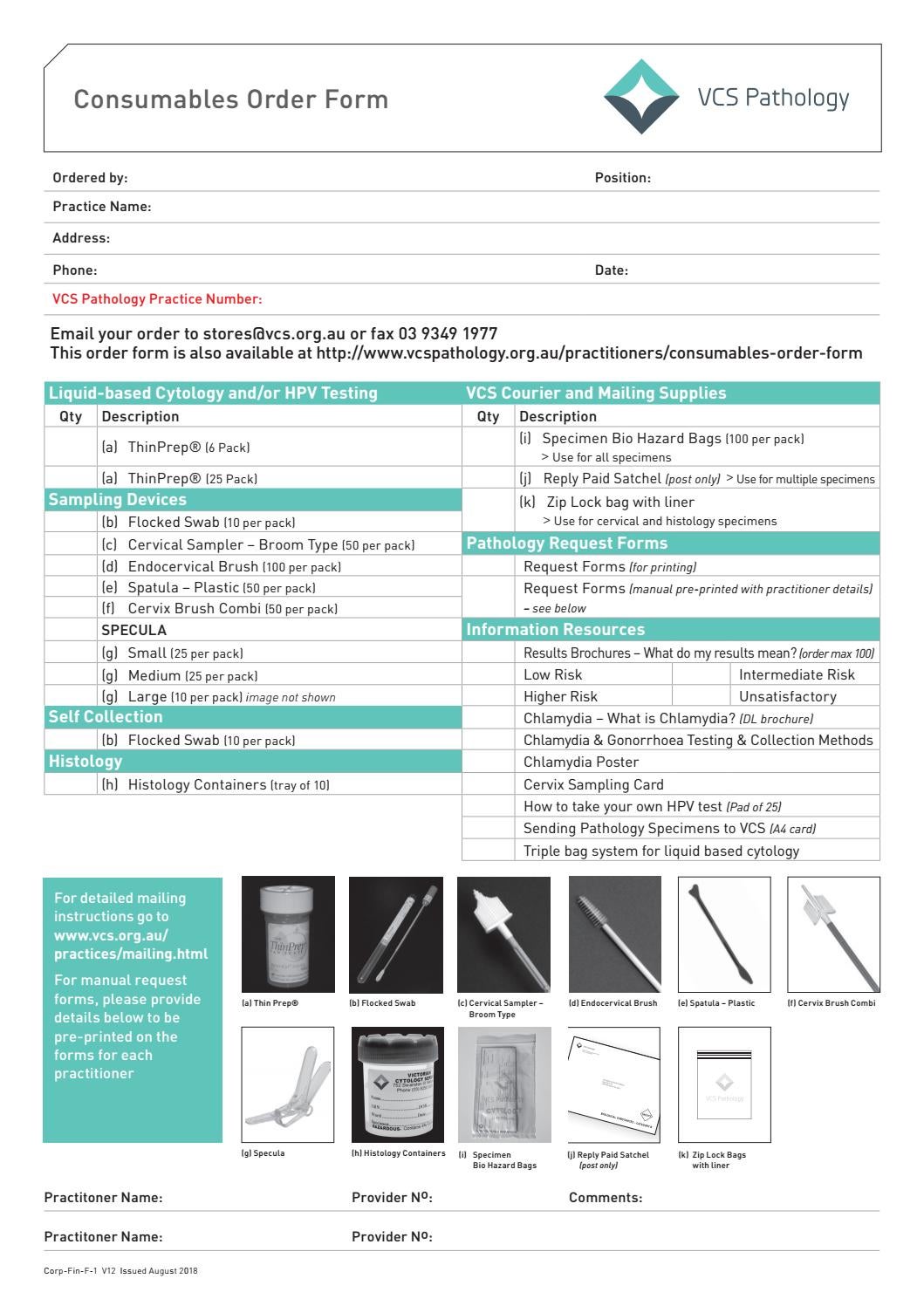 VCS Pathology Consumable Order Form by Victorian Cytology Service - Issuu