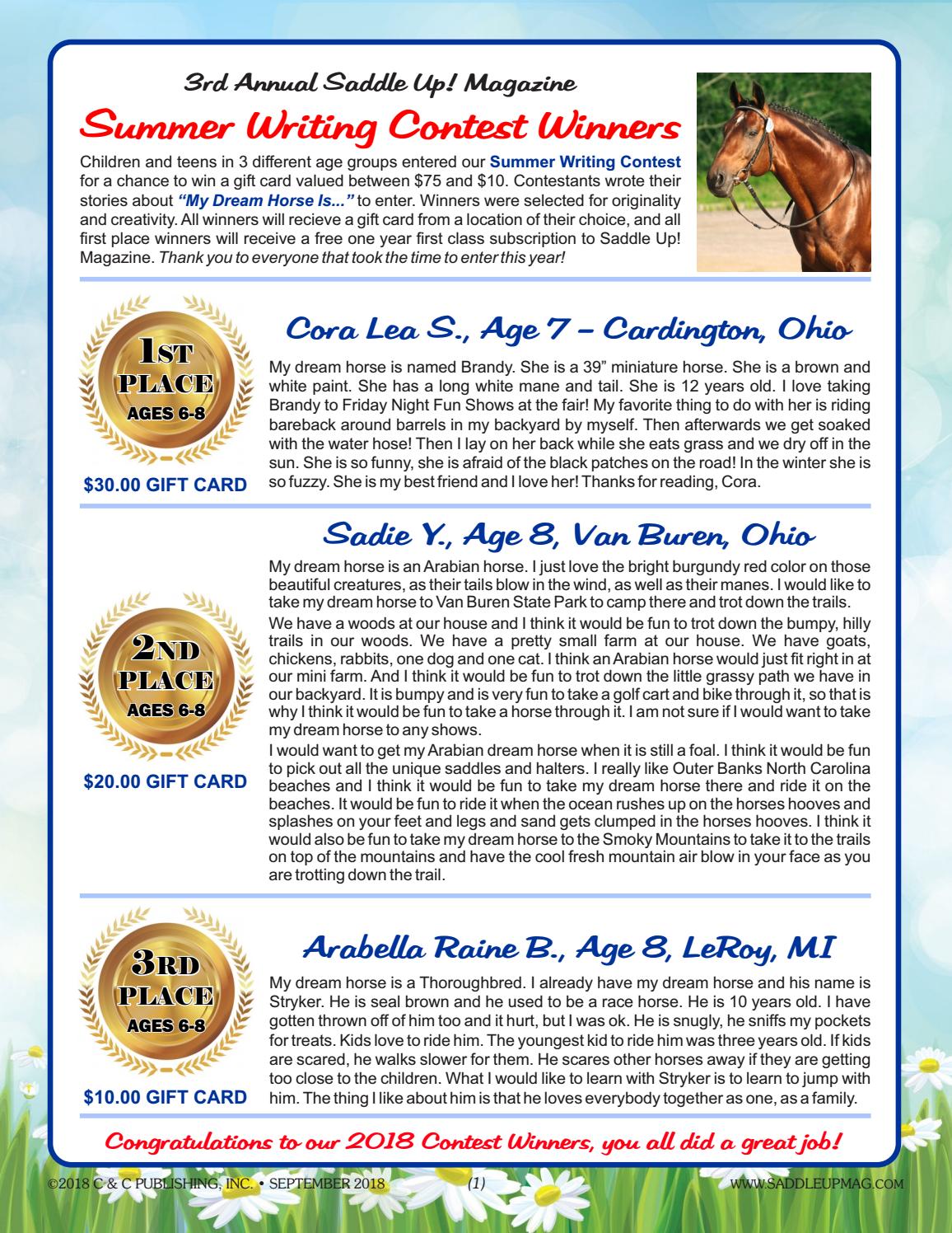 2018 3rd Annual Summer Writing Contest Winners by Saddle Up! Magazine ...