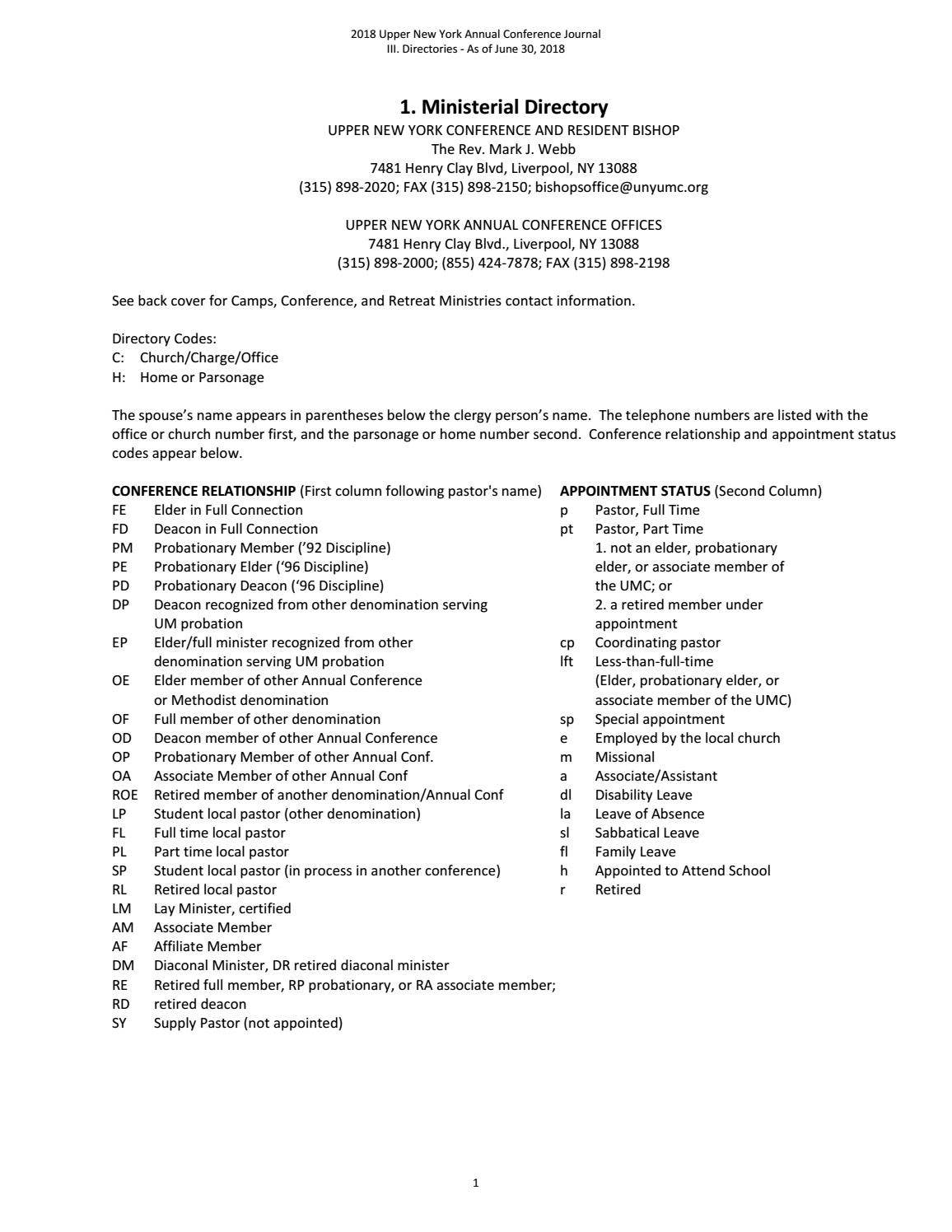 2018 Upper New York Conference Journal Directory by Upper New York ...