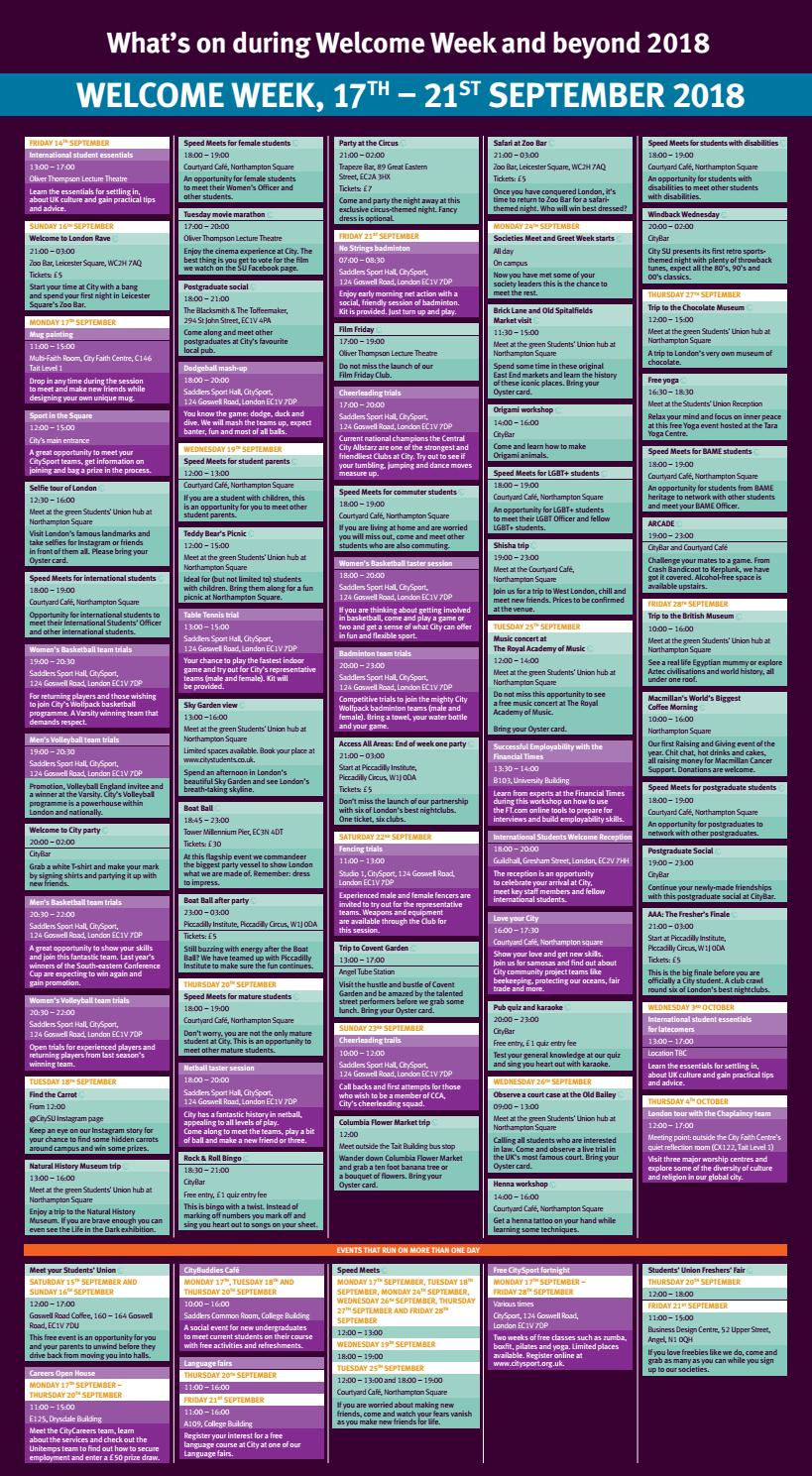 Welcome Week events 2018 by City, University of London - Issuu
