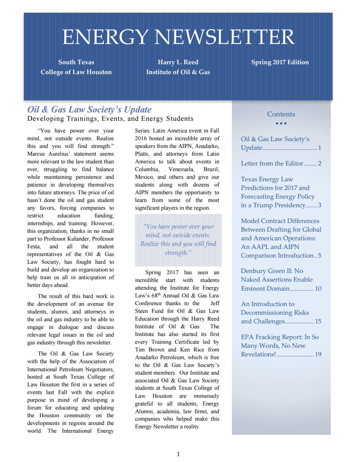 STCL Houston Energy Newsletter Vol 1: Spring 2017 by South Texas ...