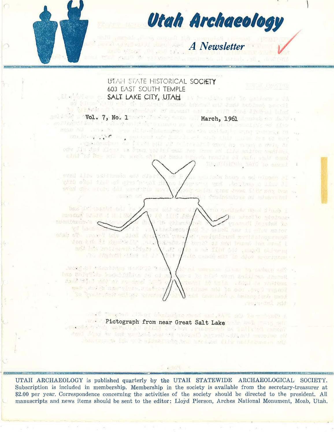 Utah Statewide Archaeological Society Newsletter, Volume 7, Number 1 ...