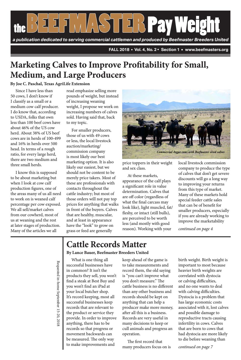 The Beefmaster Pay Weight – Fall 2018 by Beefmaster Breeders United - Issuu