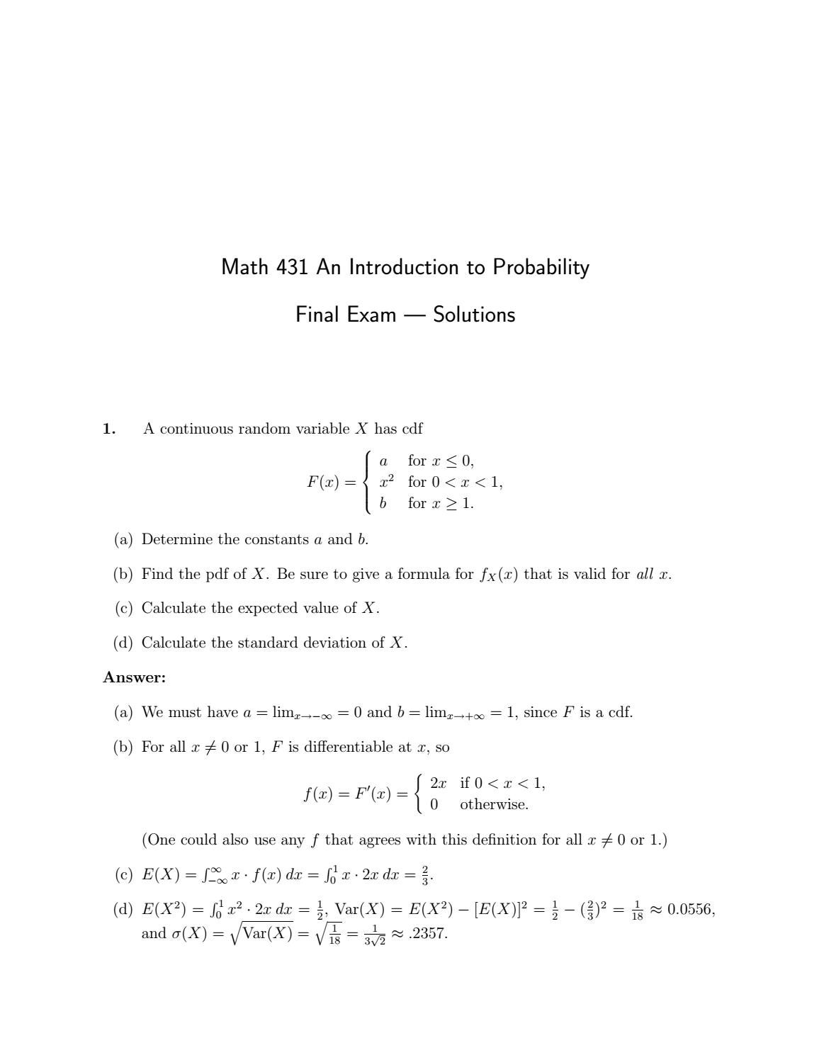 probability and random variables exams solution by Yvan Ngassa - Issuu