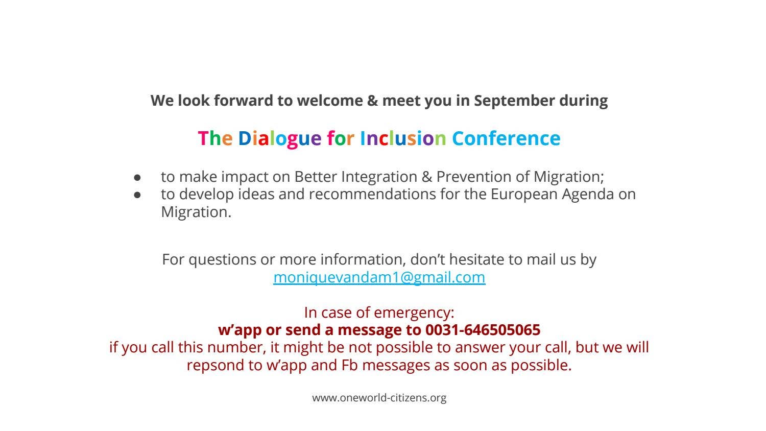 LAST MINUTE INVITATION DIalogue for Inclusion Conference 2018 by ONE ...