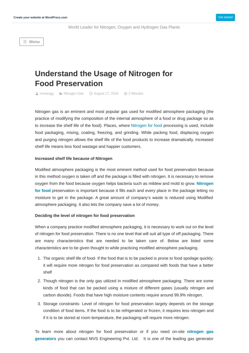 Understand the Usage of Nitrogen for Food Preservation by MVS Engg - Issuu