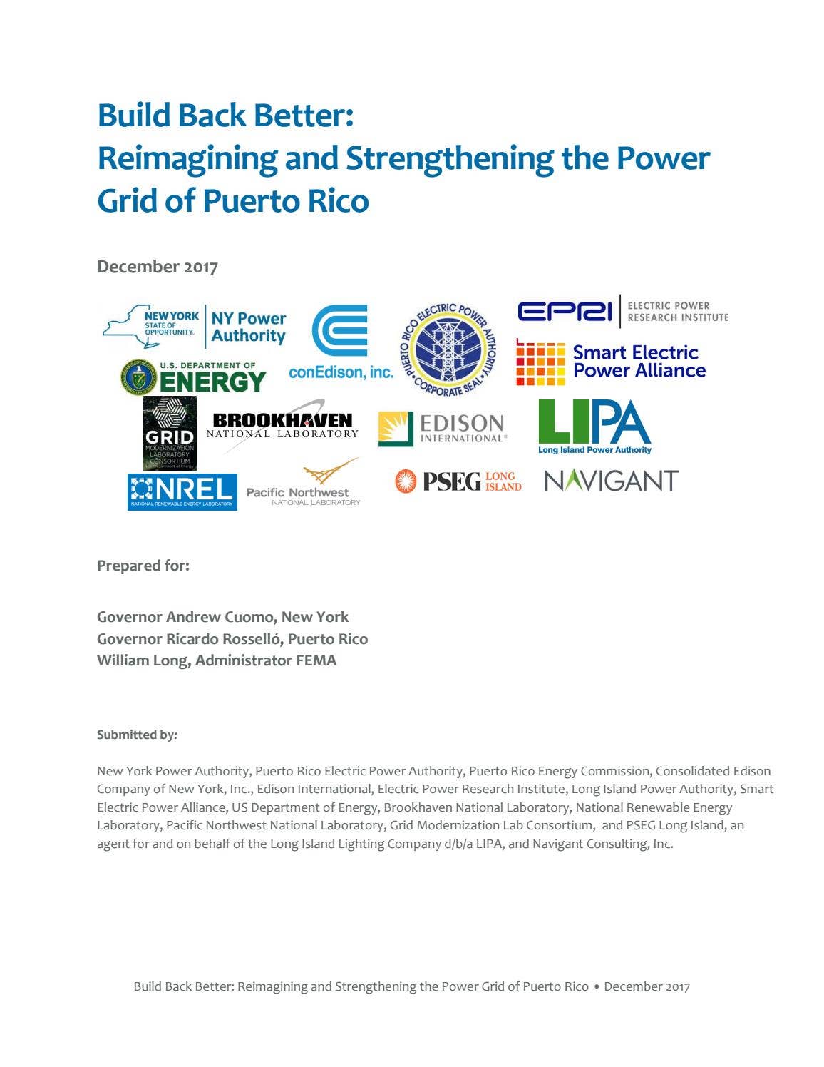Build Back Better: Reimagining and Strengthening the Power Rico Grid of ...