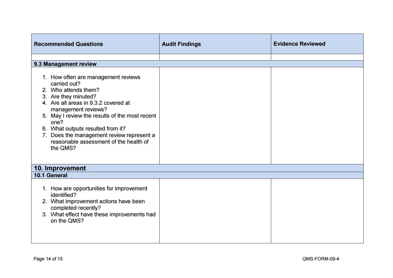 QMS-FORM-09-4 Internal Audit Checklist by CertiKit Limited - Issuu