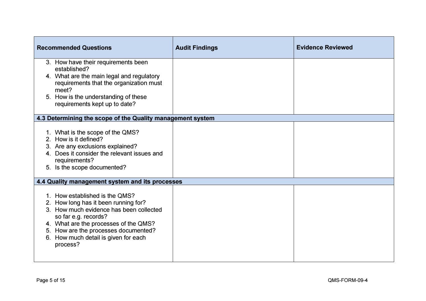 QMS-FORM-09-4 Internal Audit Checklist by CertiKit Limited - Issuu