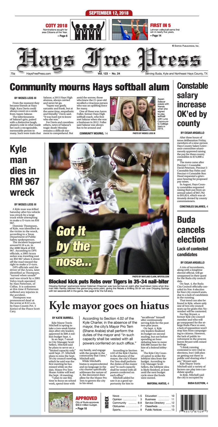 September 12, 2018 Hays Free Press by Hays Free Press/News-Dispatch - Issuu