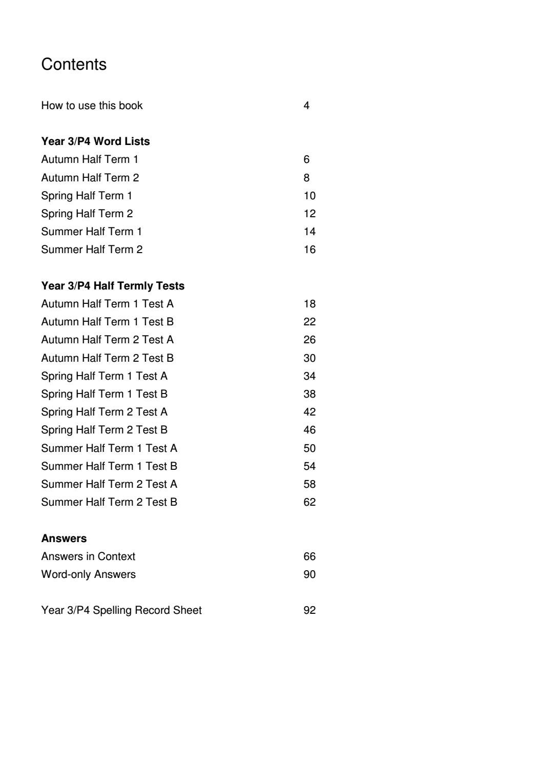 Spelling Half Termly Tests Year 3/P4 by Collins - Issuu