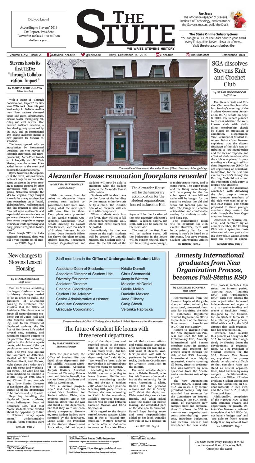 [The Stute] September 14, 2018 (Issue 2, Volume CVXI) by The Stute - Issuu