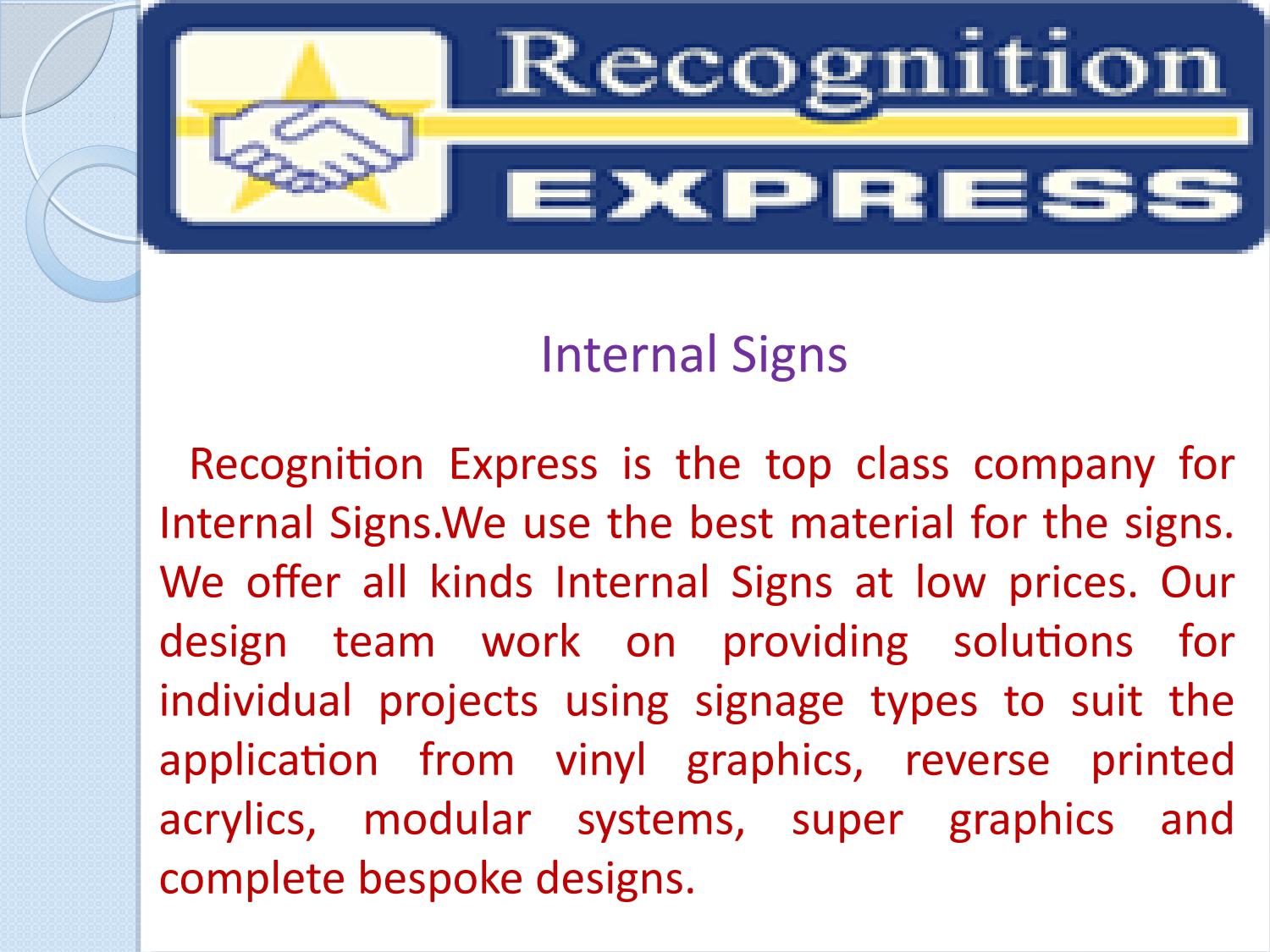 Internal Signs by Recognitionexpress - Issuu