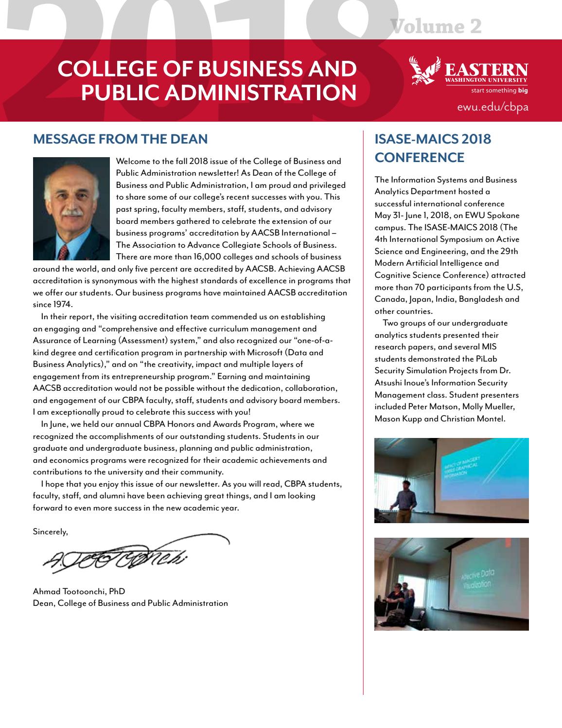 EWU CBPA Newsletter | Volume 2, Fall 2018 by Eastern Washington ...