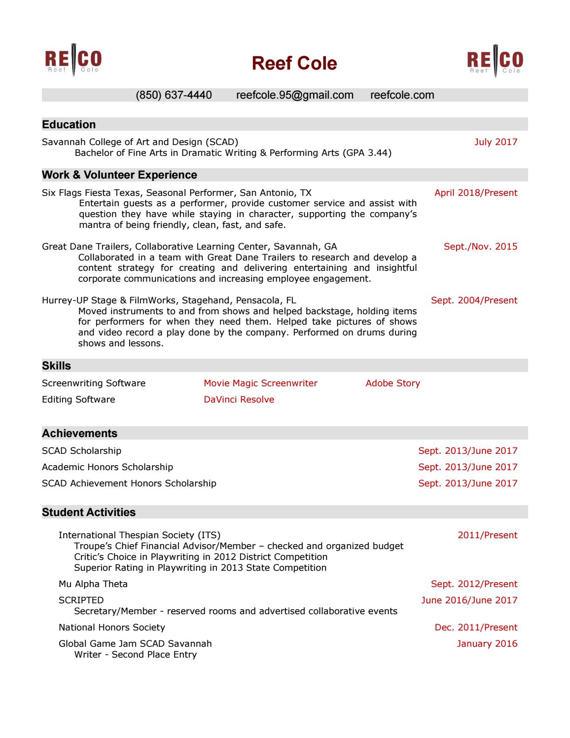 Resume 2018 by Reef Cole - Issuu