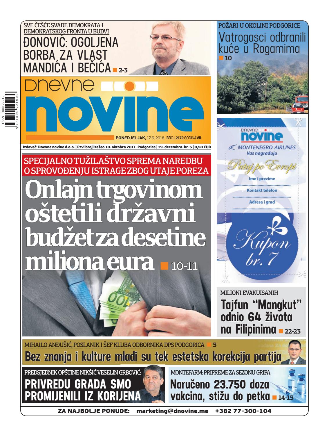 Dnevne novine 17. septembar 2018. by Dnevne Novine - Issuu