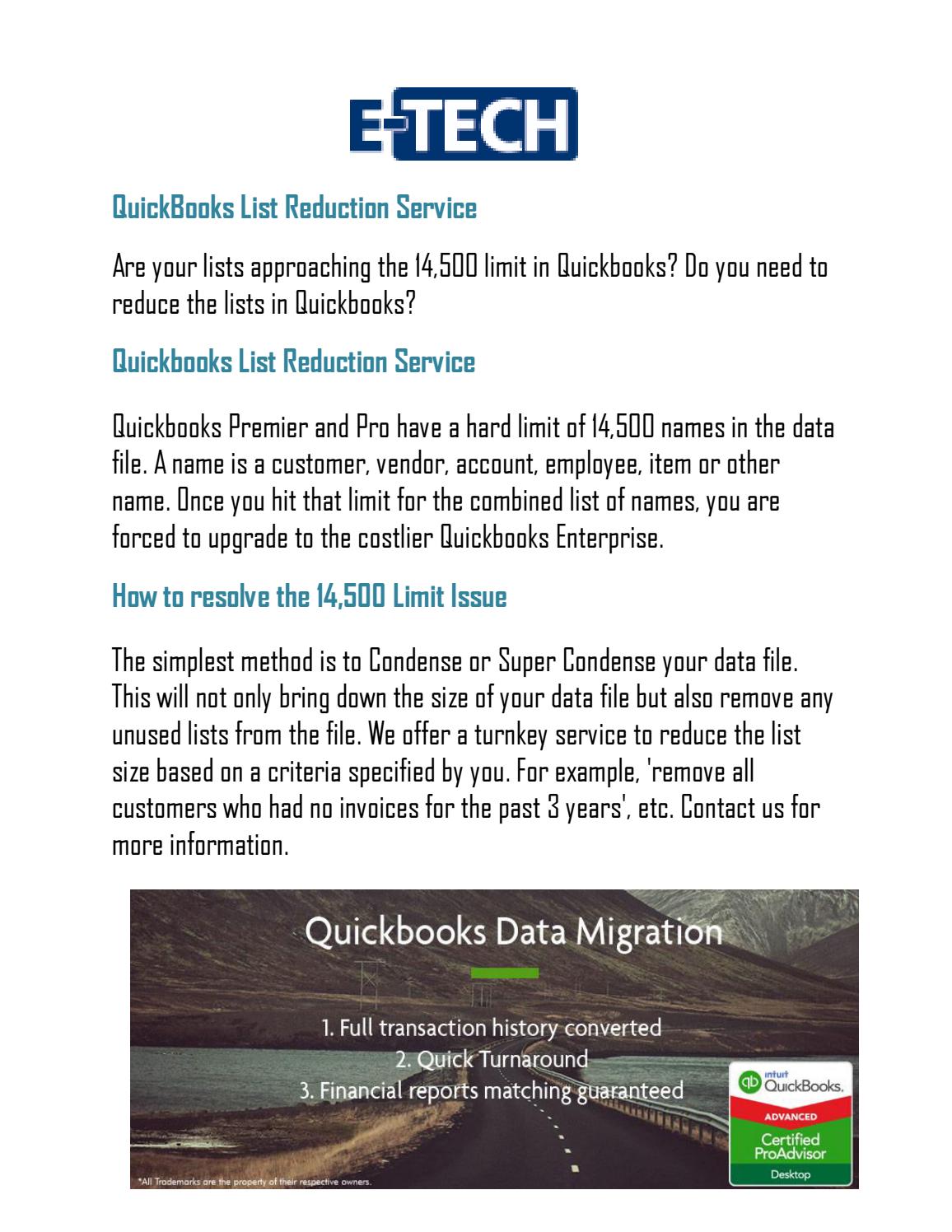 Etech - Quickbooks List Reduction Service by etechca0 - Issuu