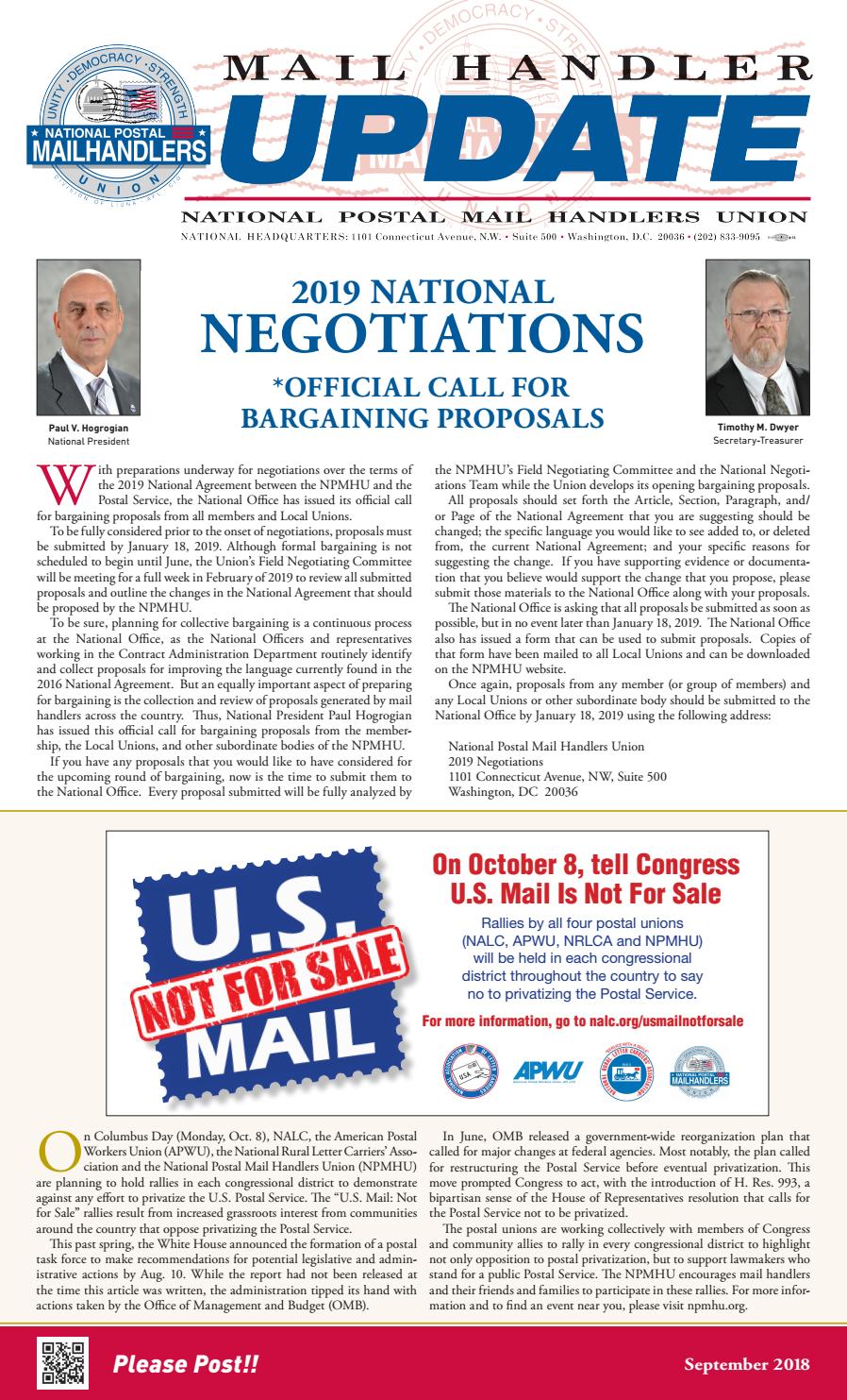 September 2018 Mail Handler Update by National Postal Mail Handlers ...