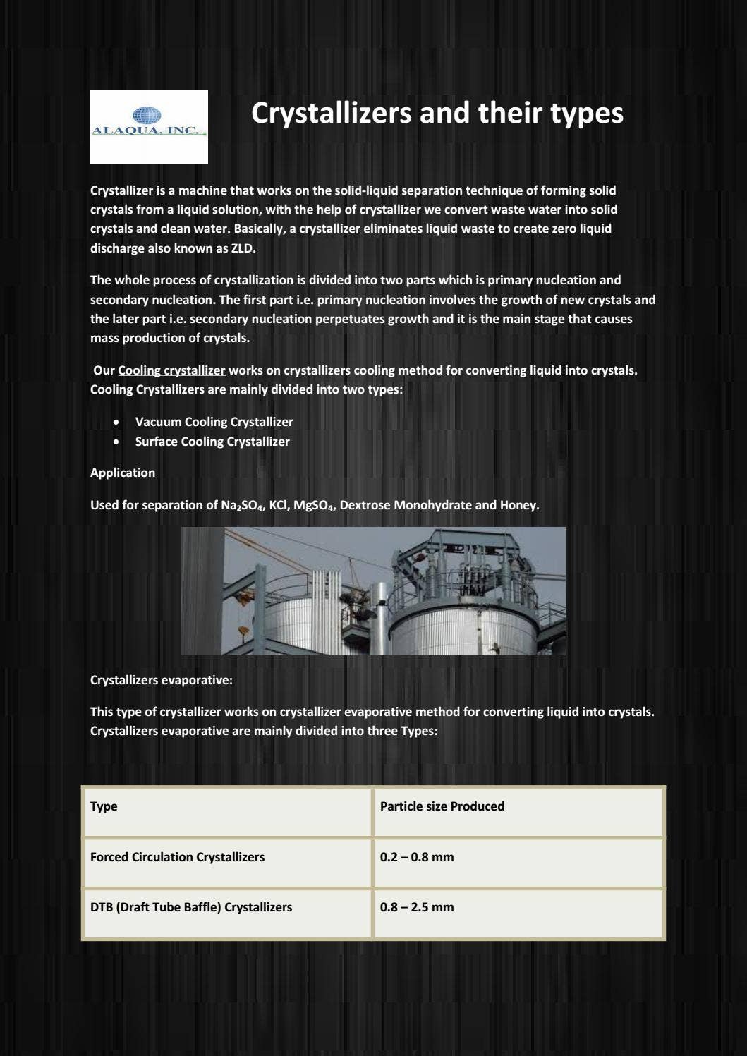 Crystallizers and their types by Alaqua, Inc - Processing Equipment ...