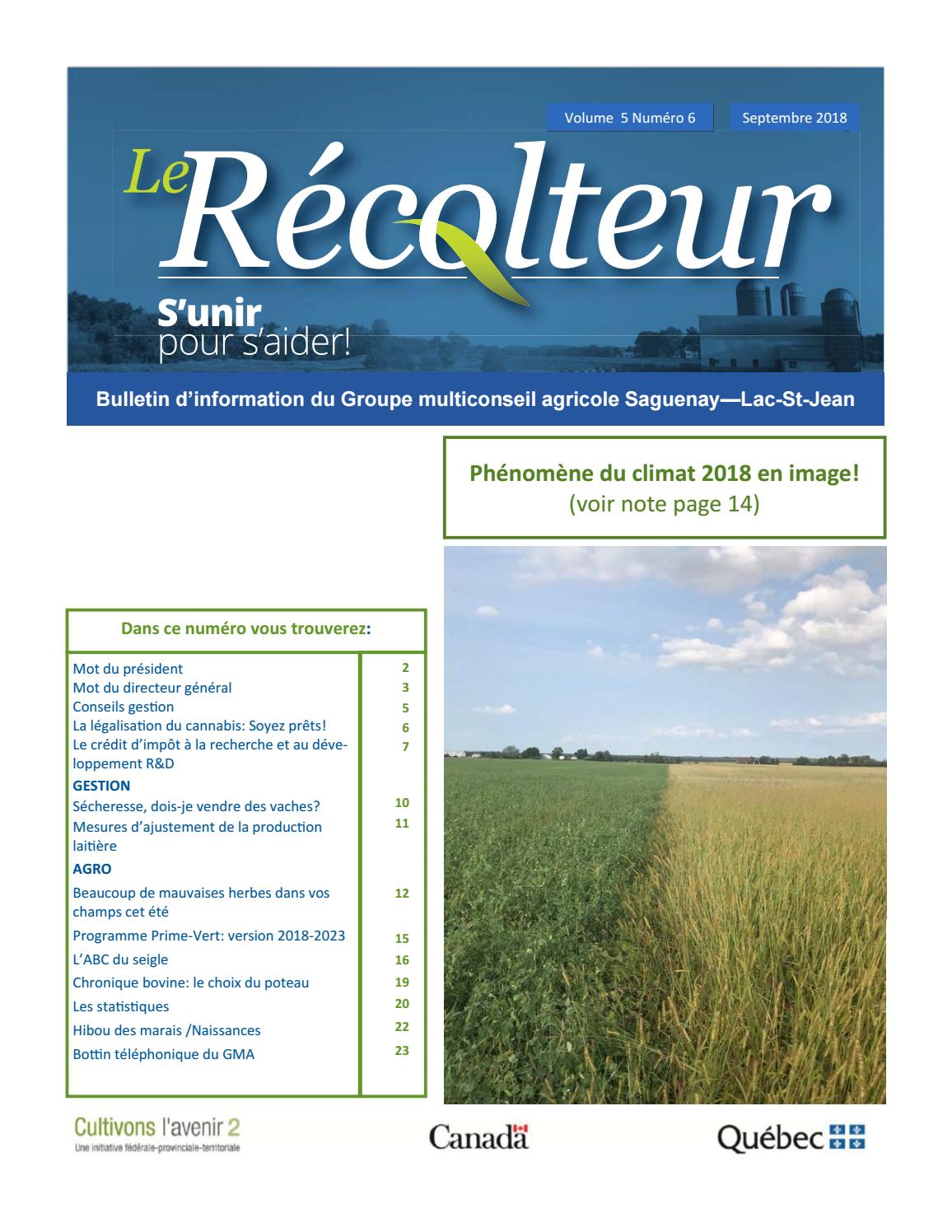 Récolteur Vol 5, No 6 Septembre 2018 by GMA Saguenay-Lac-Saint-Jean - Issuu
