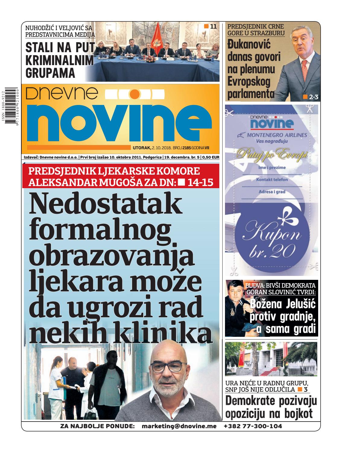 Dnevne novine 2. oktobar 2018. by Dnevne Novine - Issuu