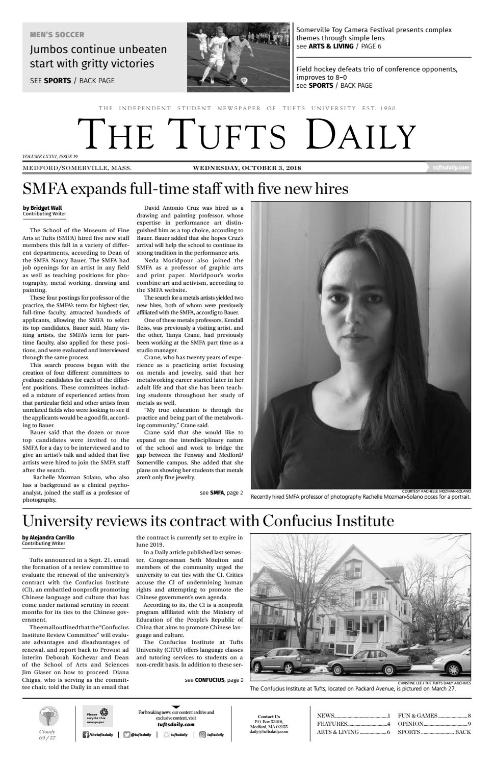 The Tufts Daily - Wednesday, October 3, 2018 by The Tufts Daily - Issuu