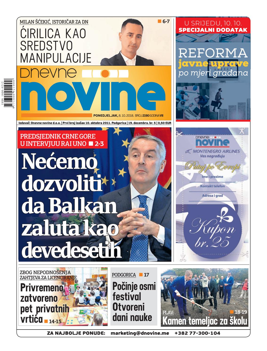Dnevne novine 8. oktobar 2018. by Dnevne Novine - Issuu