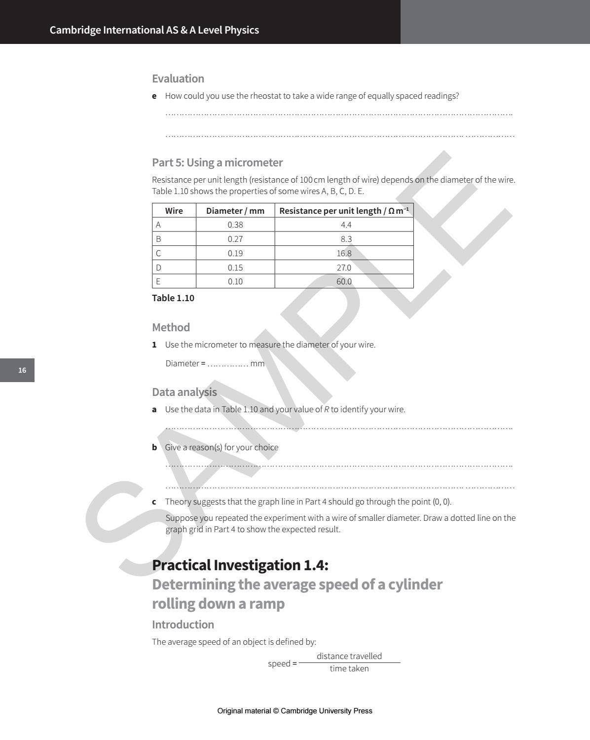 Cambridge International AS & A Level Physics Practical workbook Sample ...