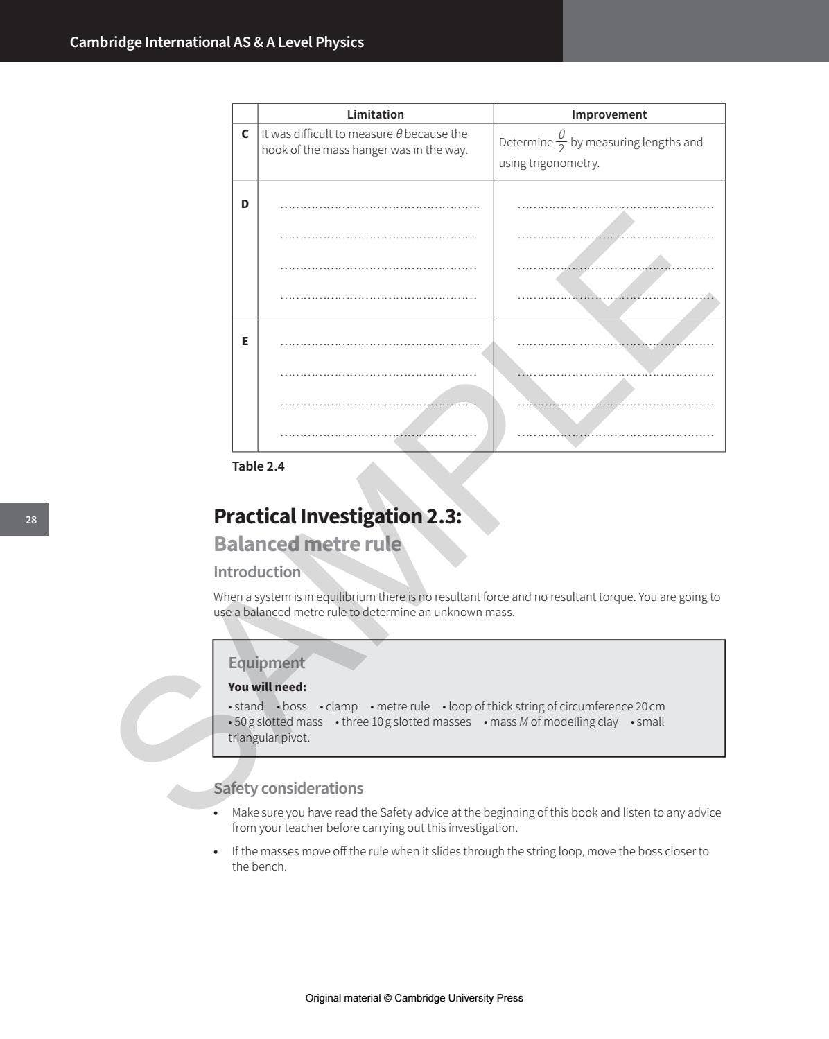 Cambridge International AS & A Level Physics Practical workbook Sample ...