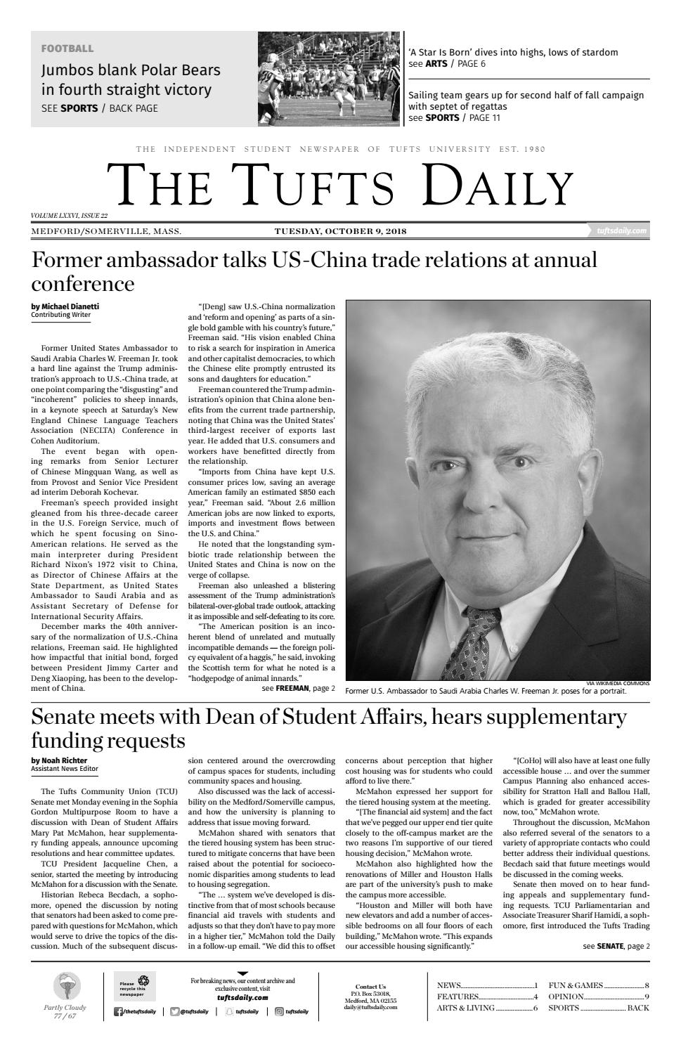 The Tufts Daily - Tuesday, October 9, 2018 by The Tufts Daily - Issuu