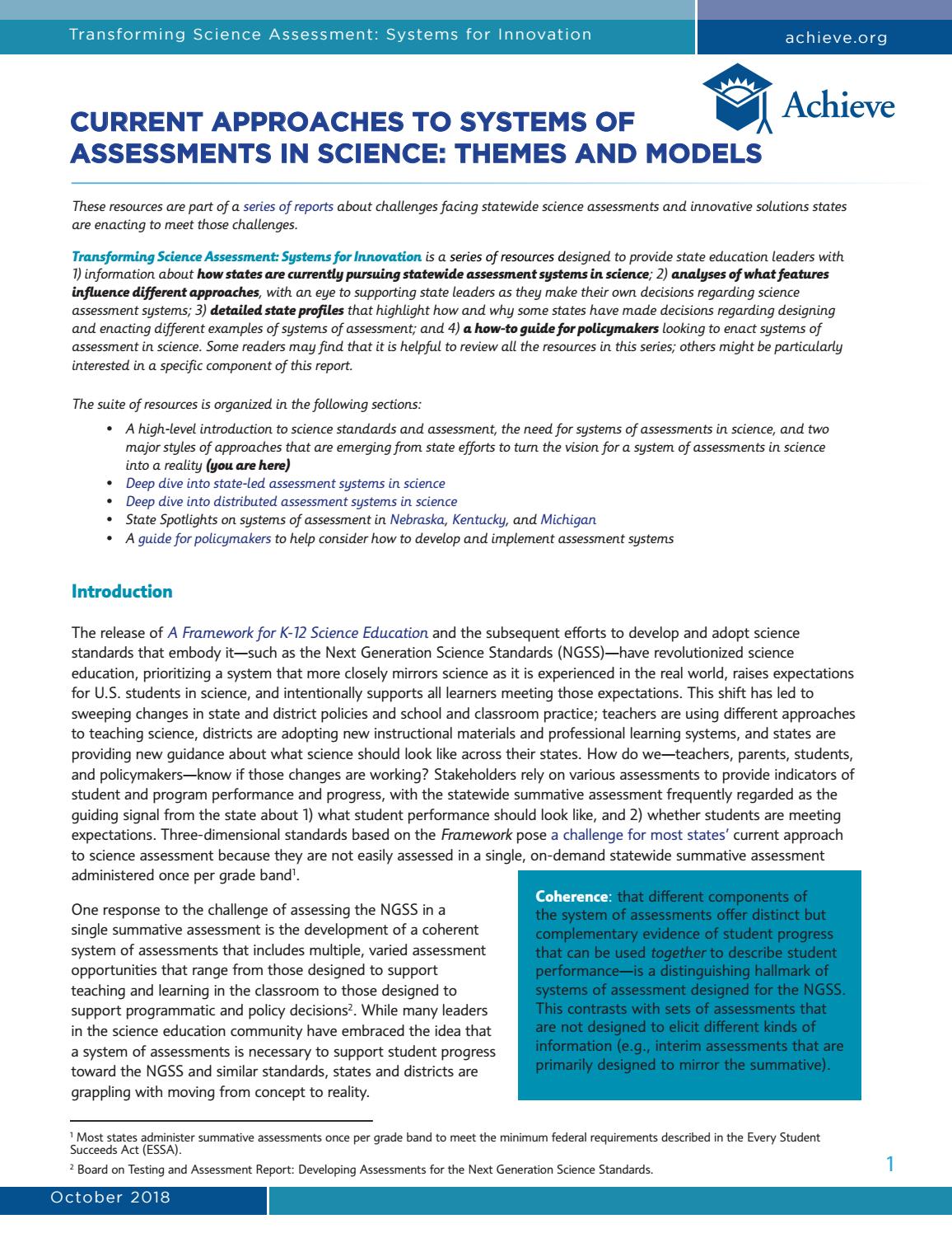 Current Approaches to Systems of Assessments in Science: Themes and ...