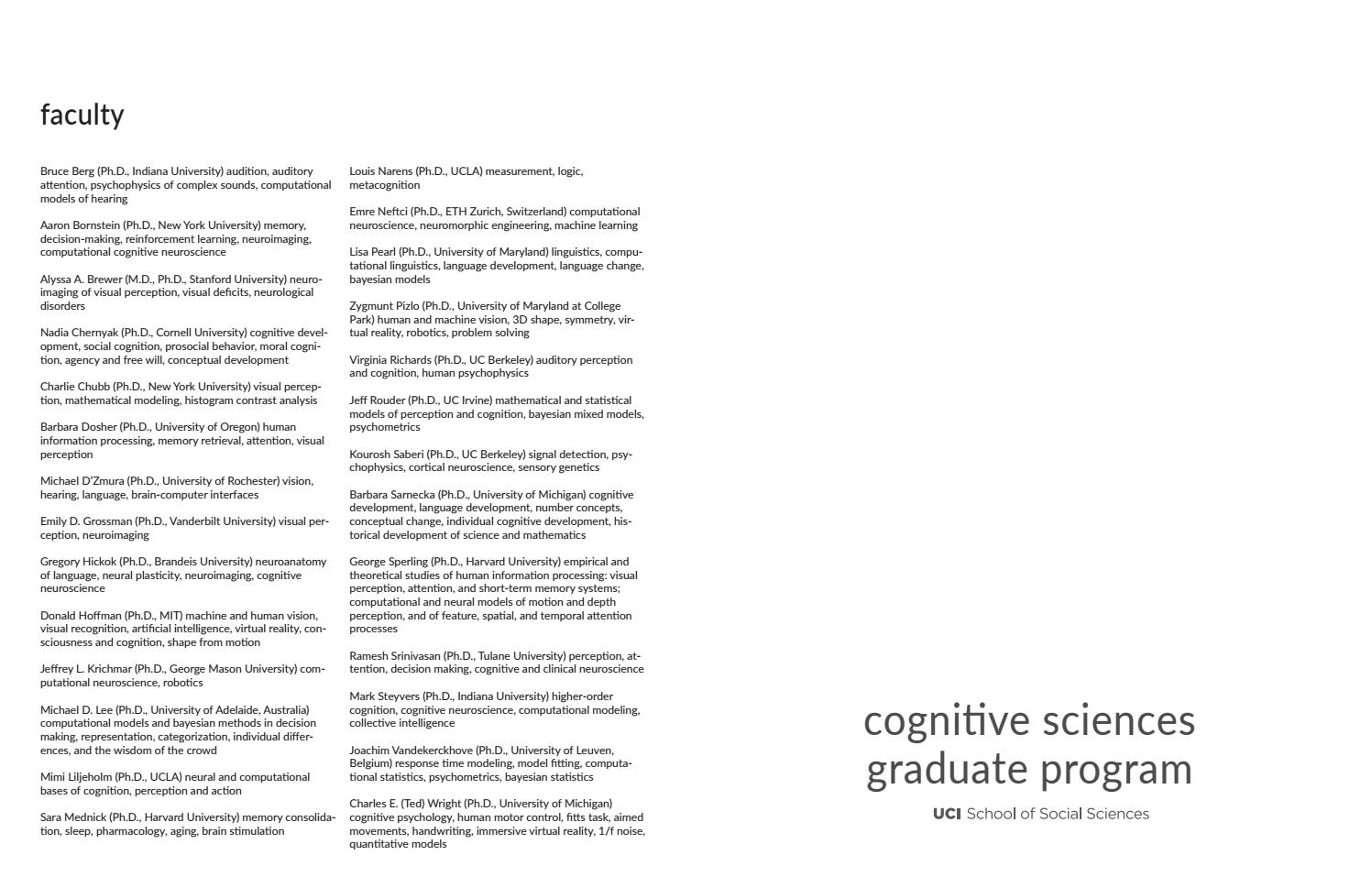 Cognitive Sciences Graduate Program 2018 by UCI School of Social ...