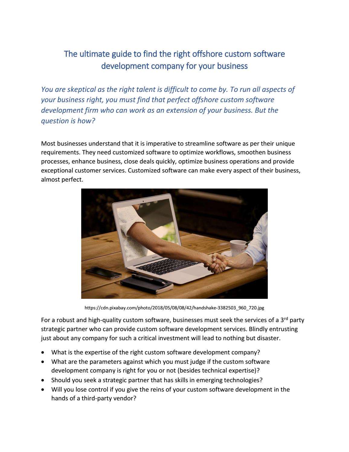The ultimate guide to find the right offshore custom software development company for your ...